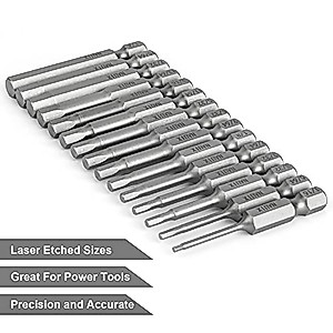 NAUIX 15 Piece Hex Head Allen Wrench Drill Bit Set, 1/4 Inch Hex Shank SAE S2 Steel Hex Bit Set, Magnetic Tips 50mm Long