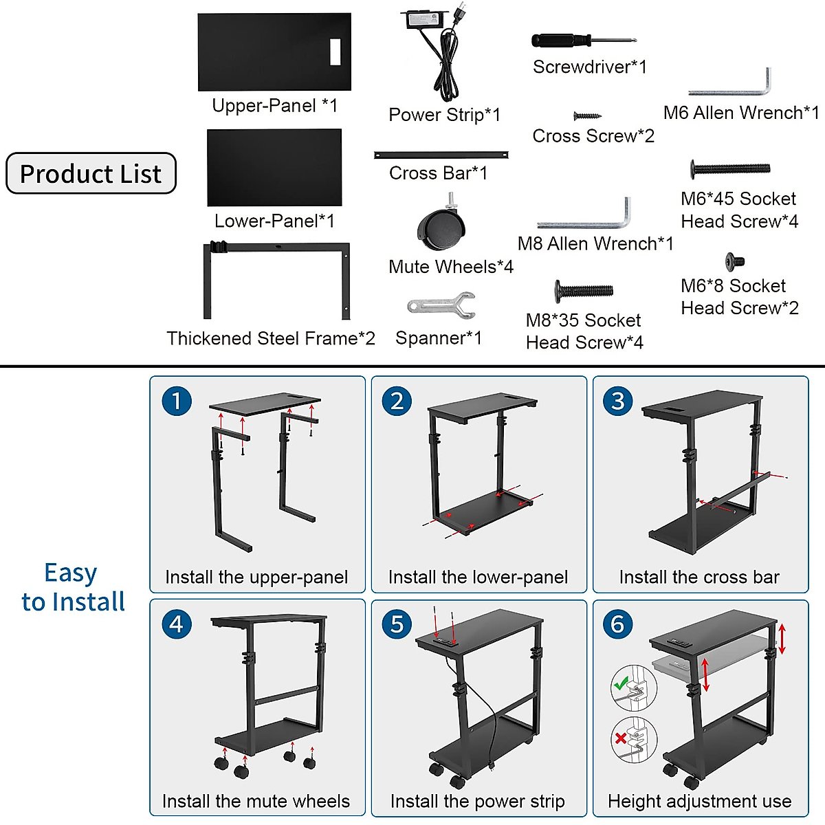 AQQEF Computer Tower Stand Stepless Height Adjustable Computer Tower Cart and PC Stand with Socket and USB Charging Port, Under Desk CPU Stand - 2 Tier
