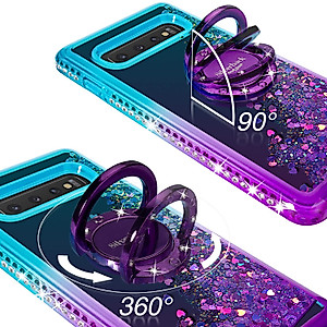 Silverback for Samsung Galaxy S10 Plus Case, Moving Liquid Holographic Sparkle Glitter Case with Kickstand, Bling Diamond Rhinestone Stand Slim Galaxy S10 Plus Case for Girls Women - Purple