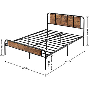 VECELO Queen Platform Bed Frame with Wood Headboard,Sturdy Steel Slats Support/Matress Foudation/No Box Spring Needed(Brown)