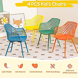 Costzon Kids Chair, 4-Piece, Child-Size Chairs with Curved Backrest, Ergonomic Armrests, Metal Legs & Anti-Slip Foot Pads, Toddler Furniture for Playroom, School, Daycare, Toddler Chairs (Colorful)