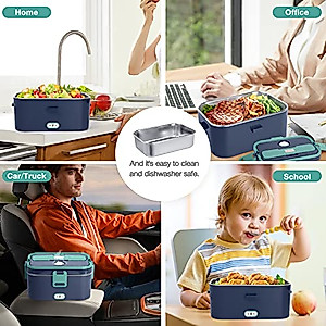 LHMTQVK Electric Lunch Box, Portable Food Warmer, Heated Lunch Box, Lunch Containers Lunch Warmer for Adults, 60W 1.8L 12V-24V 110V 3-in-1 Portable Microwave Food Heater (Green+Royal blue)