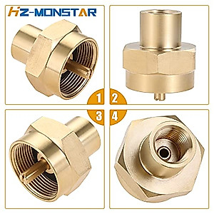 HZ-MONSTAR 1LB Propane Gas Bottle Refill Adapter kit, Including 1/4" NPT Female Tank Brass Fitting and 1/4" Male NPT Thread, Grill Stove Connector