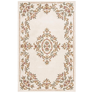 SAFAVIEH Aubusson Collection Area Rug - 5' x 8', Ivory & Green, Handmade Traditional Wool, Ideal for The Living Room, Bedroom, Dining Room (AUB301A-5)