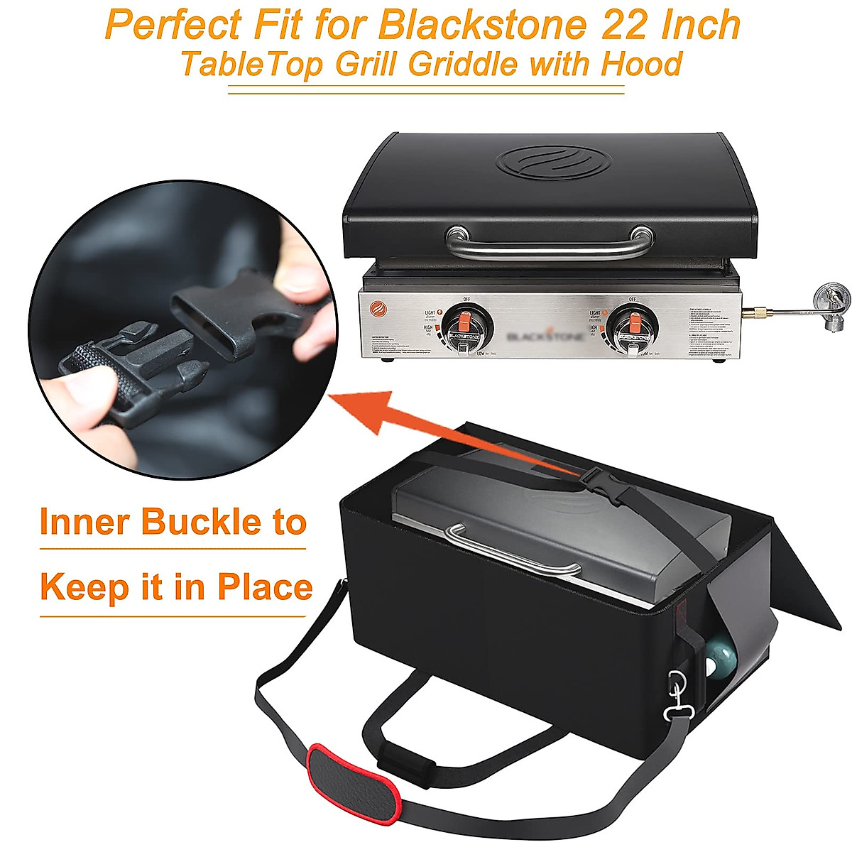 EDIBIN 22 Inch Griddle Carry Bag Fits for Blackstone 1813 22 inch Tabletop Griddle with Hood Lid,Exclusively Fits for Blackstone Tabletop Griddle 22 inch with hood Carry Bag,600D Polyester Heavy Duty