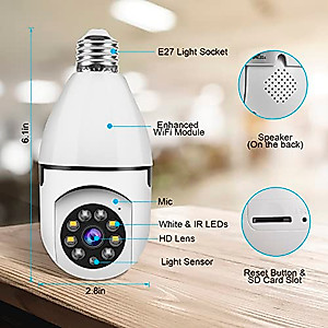 GAORYT Light Bulb Camera,Bulb Camera 360°Degree WiFi Outdoor,1080P HD Smart Wireless Security Camera with Motion Detection Alarm Night Vision for Home Indoor and Outdoor
