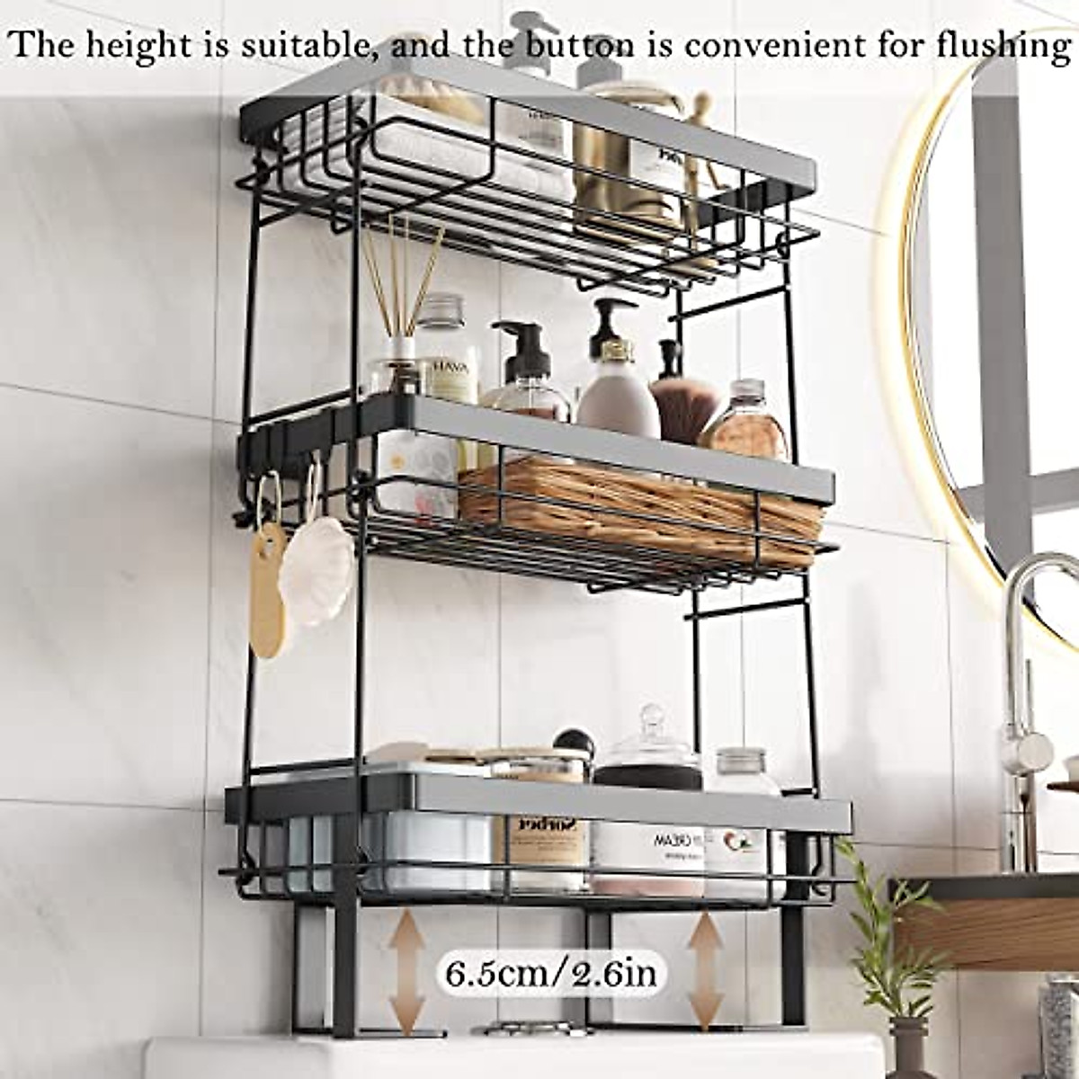 COVAODQ Over The Toilet Storage 3 Tier Bathroom Organizer Shelves Multifunctional Over Toilet Bathroom Organizer, No Drilling with Wall Mounting Space Saver