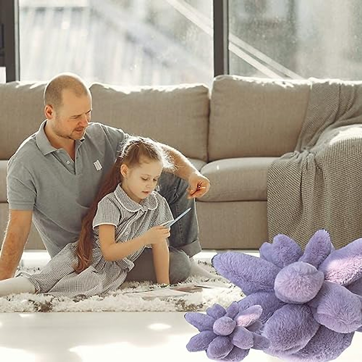 Succulent Pillow 17.7Inch Super Soft Imitation Rabbit Fur Succulent Plush Pillows Creative Plant Pillow Flower Shaped Decor Throw Pillow for Couch Sofa Bed Car Chair Cushion