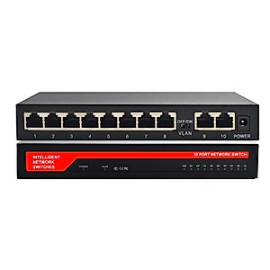 KuWFi Gigabit Ethernet Network Switch 10/100/1000Mbps 10 Port RJ45 LAN Hub Desktop Fast Ethernet Switch for Office Dormitories Home