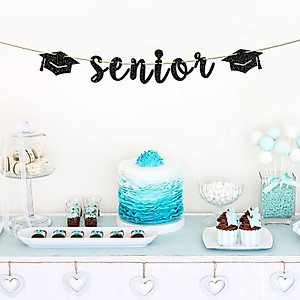 Glitter Senior Banner - Graduation Party Decoration, Class of 2024 Grad Party Supplies, Congrats Grad Party Decor - Black