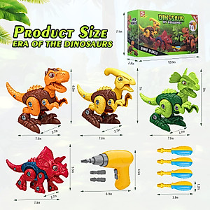 Powerextra Take Apart Dinosaur Toys, STEM Dinosaur Toy Set with Electric Drill, Educational Learning and Fun Construction for Kids Ages 3-8