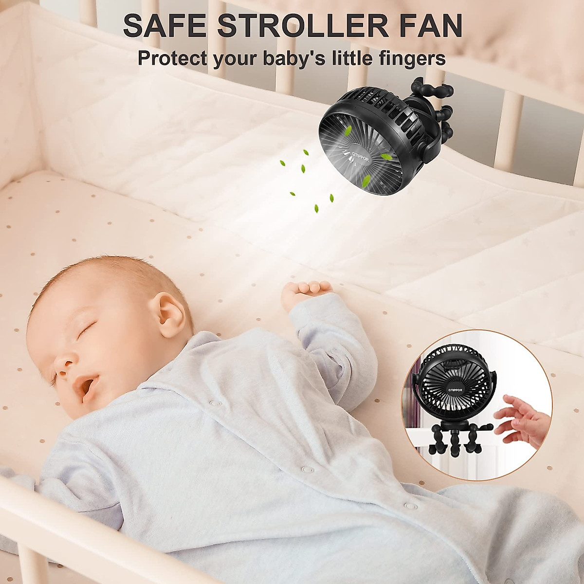 GTIPPOR Portable Stroller Fan,10000mAh Batterry Operated USB Fan,3 Speeds Handheld Personal Fan with Flexible Tripod Clip on Desk Fan for Baby Stroller Car Seat