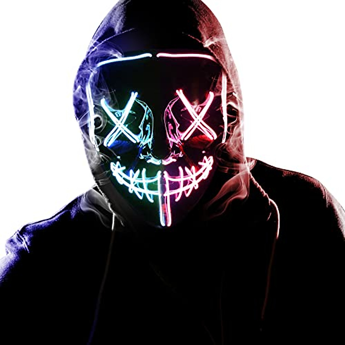 Wlevzzor Halloween LED Scary Mask Cosplay Costume Light up Purge Mask EL Wire Mask for Festival Party Halloween Gifts LED Mask (Ice Blue+Pink)