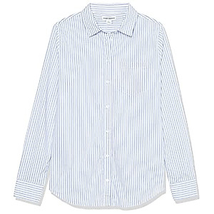 Amazon Essentials Women's Classic-Fit Long-Sleeve Button-Down Poplin Shirt, French Blue Stripe, X-Large