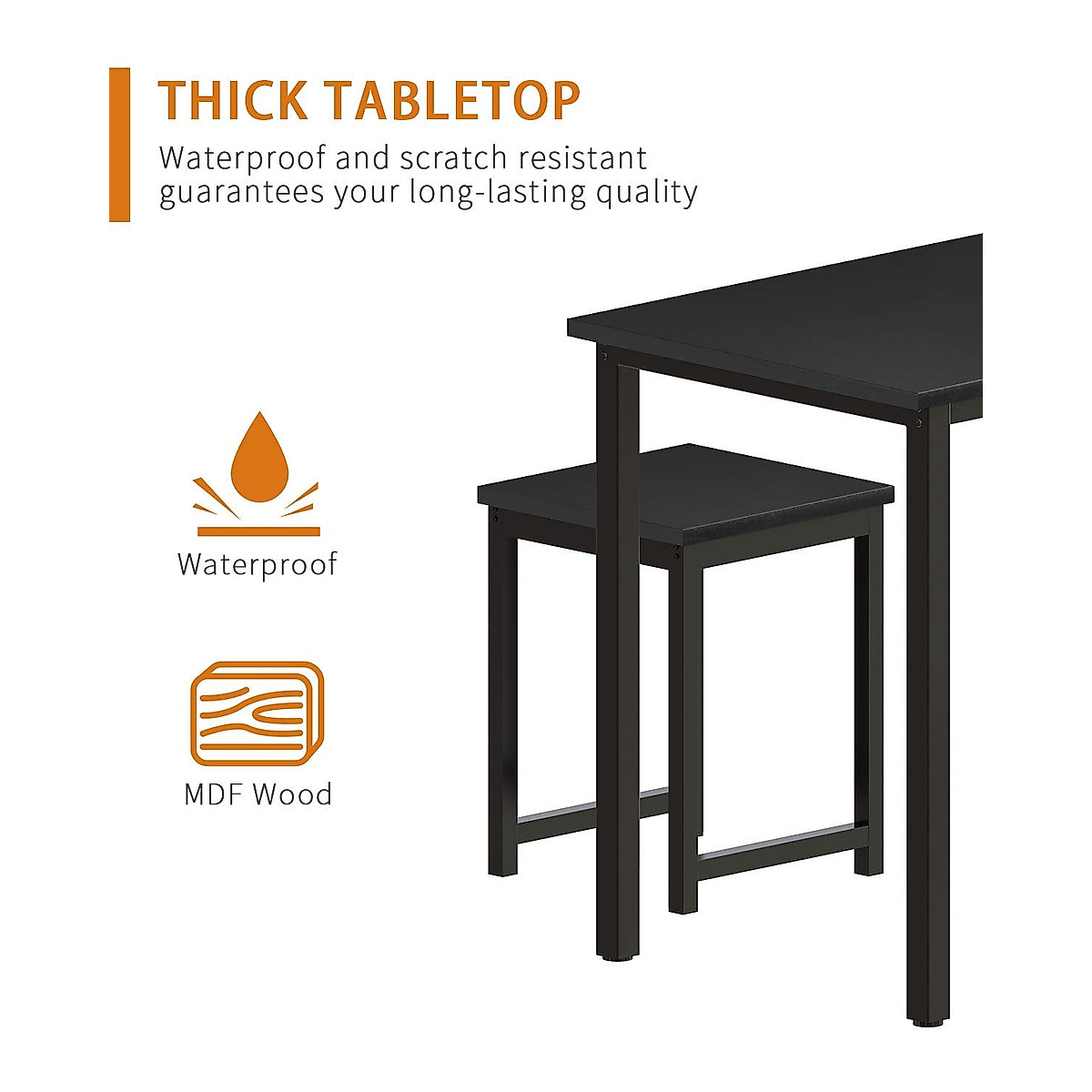 MIERES Small Dining Table Set for 2, Modern Bistro Table and Chairs Set of 2, Small Bar Table and Stools, Kitchen Furniture Counter Height, Compact & Durable, Easy Assembly, Black