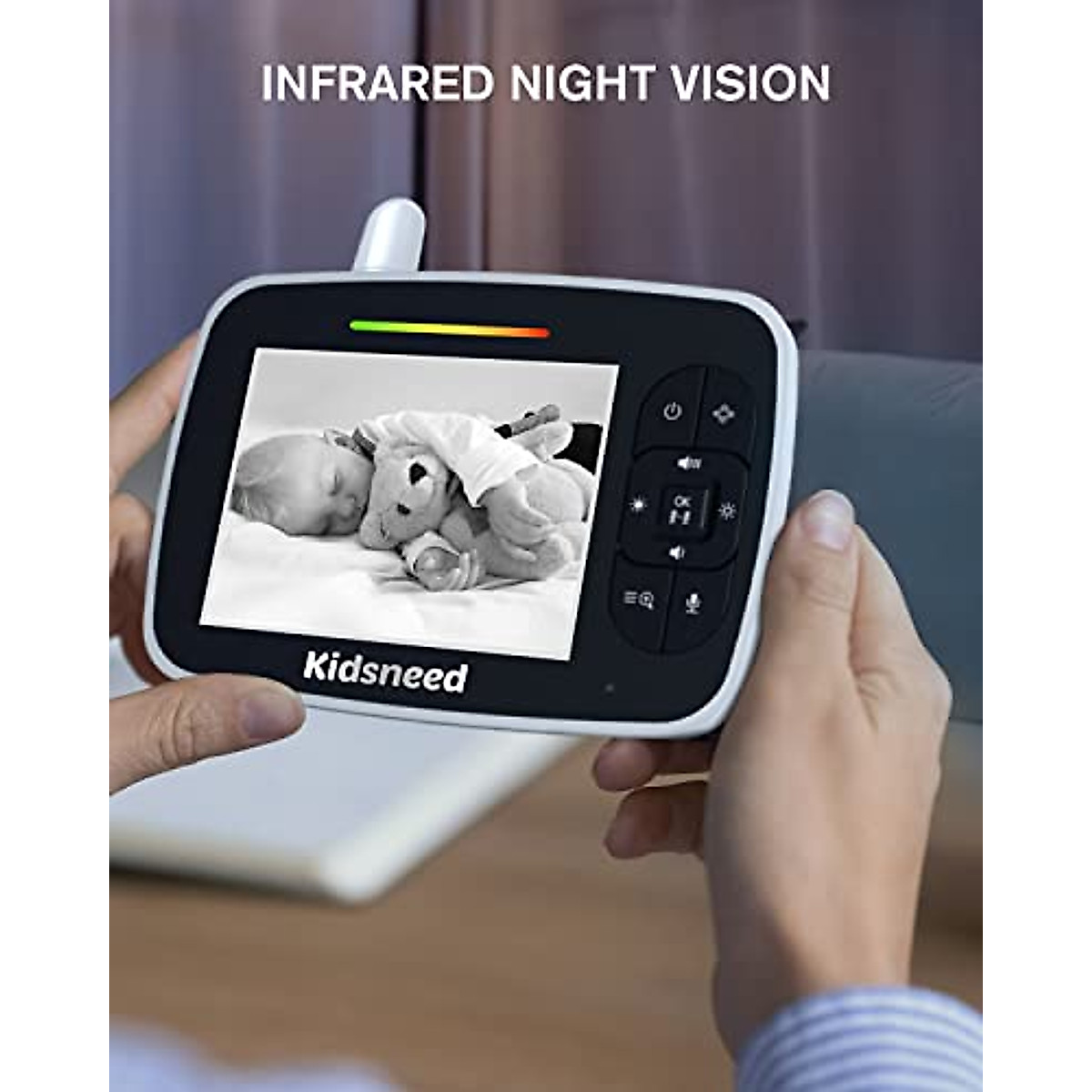 Kidsneed Baby Monitor - 3.5" Screen Video Baby Monitor with Camera and Audio - Remote Pan-Tilt-Zoom, Night Vision, VOX Mode, Temperature Monitoring, Lullabies, 2-Way Talk, 960ft Range