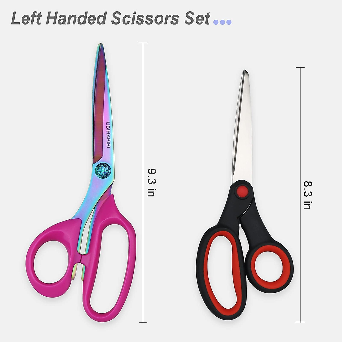 Left Handed Scissors Set - 2-Pack (9" Heavy Duty Titanium Coating Fabric Shears & 8" All Purpose Scissors) for Sewing/Crafting/School/Office Use, Great for Arts/Crafts/Leather/Paper, Left Handed Gifts