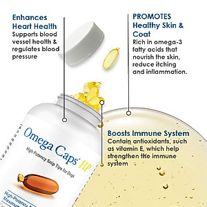 Omega-Caps High Potency Snip Tips for Medium to Large Breeds-Vet Formulated for Healthy Radiant Skin & Coat. Contains Omega 3 for Joint & Immune System Support, Easy to Dose Soft Gel Capsules 250 CT.