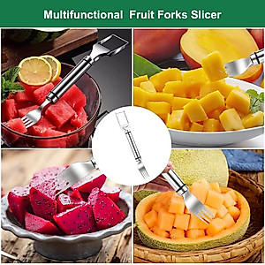 2-in-1 Stainless Steel Fruit Cutter，2024 New Upgrade Watermelon Fork Slicer Cutter Slicer Tool，Portable Watermelon Fork Watermelon Cutter Slicer Tool Fruit Forks Slicer for Home Party Camping Kitchen