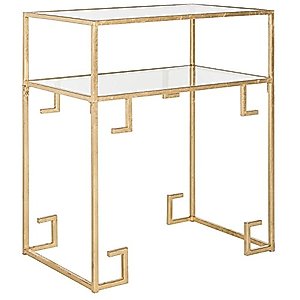 Safavieh Home Collection Berdine Gold Glass Top Greek Key Table