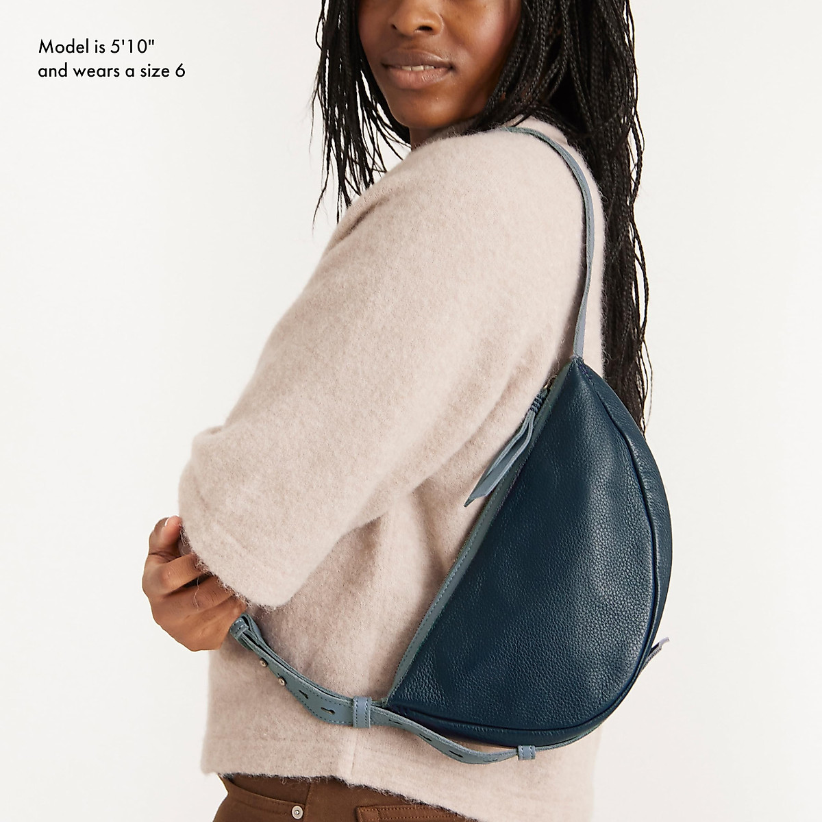 The Sak Tess Sling Bag in Leather, Adjustable Crossbody Strap, Indigo Block