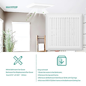 MAYITOP C350GN Bathroom Vent Cover With Springs Replacement Bathroom Ceiling Fan Grille Cover For Broan-NuTone C350GN Grille for NuTone 695 and 696N Ventilation Fan (White) 8.75" x 9.125"