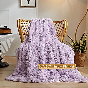 XeGe Luxury Faux Fur Throw Blanket, Light Purple Soft 50x60 Fluffy Blanket Throw, Shaggy Plush Decorative Couch Blanket, Cute Furry Throw Fuzzy Office Lap Blanket for Bedroom Living Room Lavender