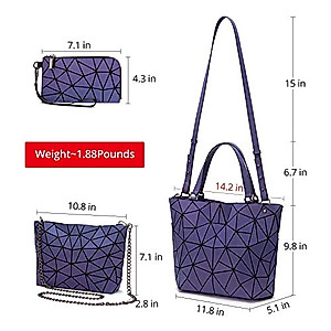 Geometric Luminous Purses and Handbags for Women Holographic Reflective Bag Backpack Wallet Clutch Set Medium