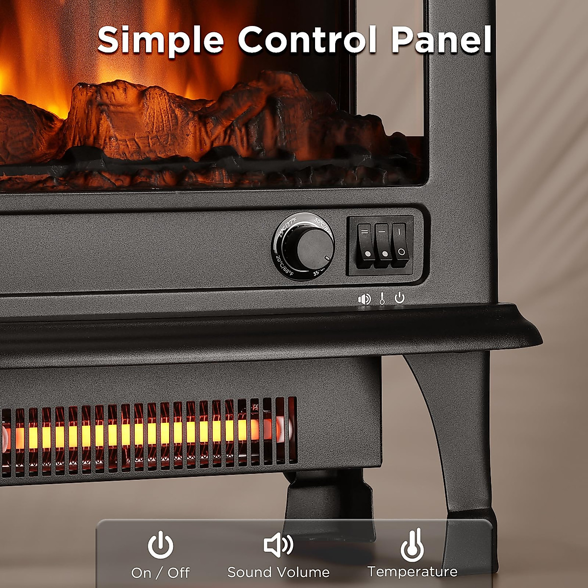 TURBRO Suburbs 20 in. Electric Fireplace Infrared Heater with Crackling Sound, Freestanding Fireplace Stove with Realistic Flame Effect, CSA Certified, Overheating Protection, Easy to Assemble, 1400W