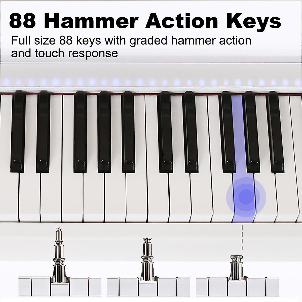 The ONE Digital Piano with Lighted-up Teaching Keys, Piano Keyboard 88 Keys with Hammer Action for Beginner/Professional, Full Size Weighted Keyboard with Piano Stand/3-Pedal Unit/APP, White