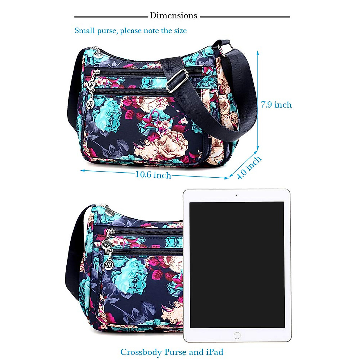 Collsants Nylon Crossbody Purse for Women Travel Shoulder Bag Multi Pocket Water Resistant (flower-Y)