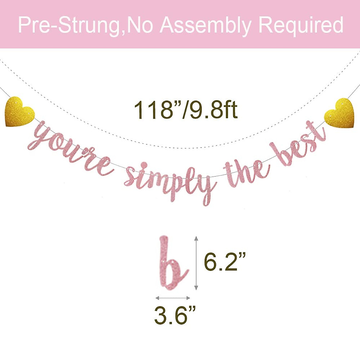 You're Simply the Best Banner, Pre-Strung, No Assembly Required, Rose Gold Glitter Paper Party Decorations for Graduation Party Supplies, Letters Rose Gold,ABCpartyland