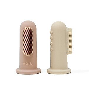 mushie Baby Finger Toothbrush (Blush/Shifting Sand) 2-Pack