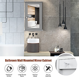 hysache Bathroom Medicine Cabinet, Wall Mount Mirrored Storage Cabinet w/Single Mirrored Door & Adjustable Shelf, Multipurpose Wooden Organizer for Hallway Living Room Bed, 13.5" L x 6" W (Gray)