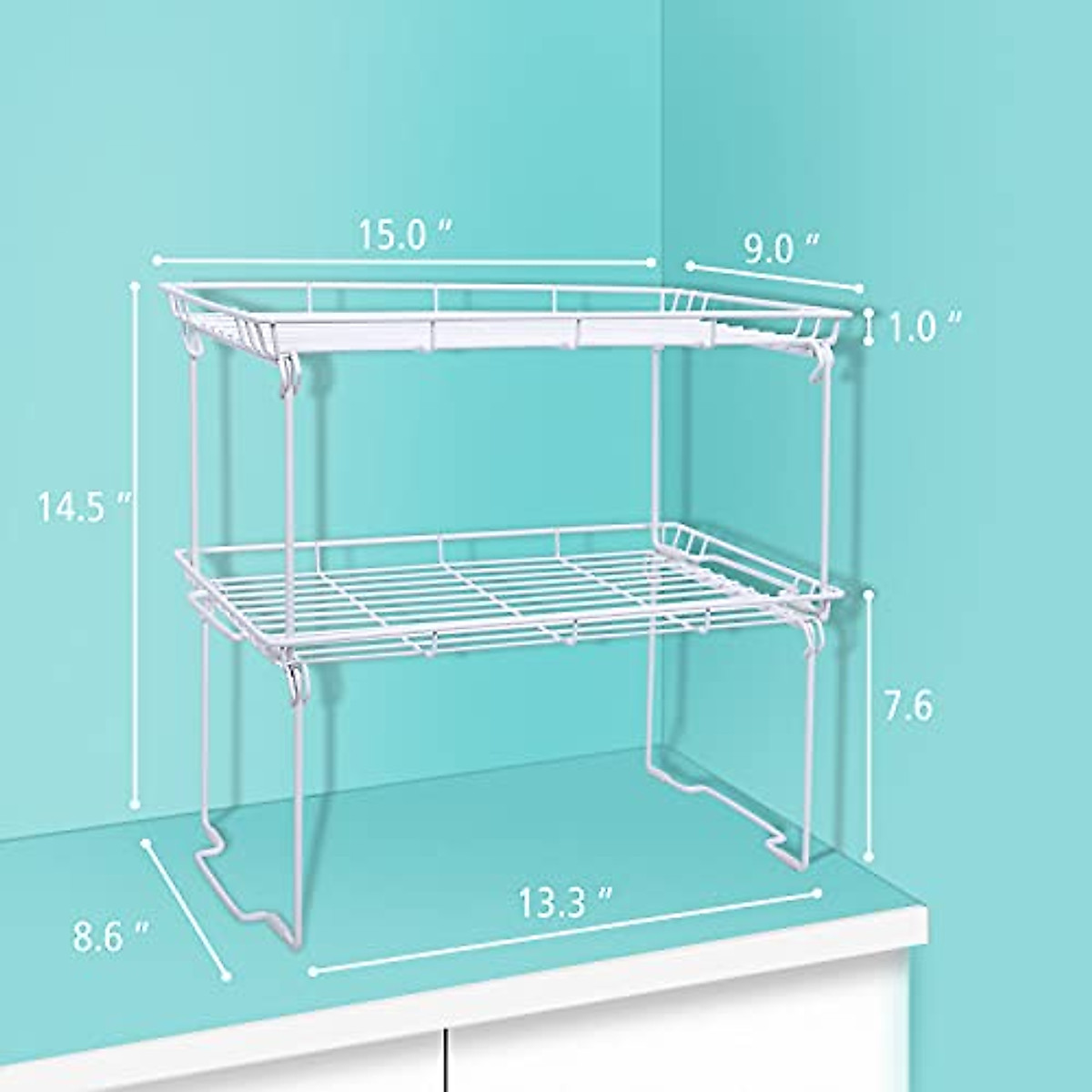 Qboid Sp Stackable Cabinet Shelf - 4 Pack Racks - Large（15x7.6x9.0） Counter & Pantry Organizer Organization, Canned Goods, Condiments - Kitchen [White]