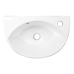 Renovators Supply Manufacturing Bathroom Sinks 17 in. White Ceramic Wall Mounted Bathroom Vessel Sink Juniper with Overflow and Faucet Hole