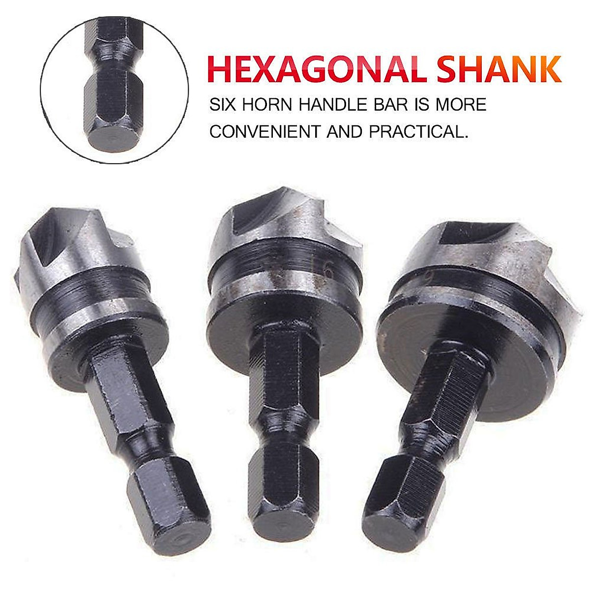Yakamoz 3Pcs 1/4 Inch Hex Shank 5 Flute 90 Degree Chamfering Countersink Drill Bit Set | 12mm 16mm 19mm