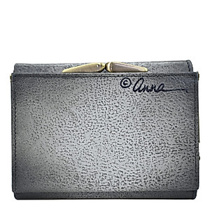 Anna by Anuschka Women's Hand-Painted Genuine Leather Ladies Three Fold Wallet - Romantic Rose Black