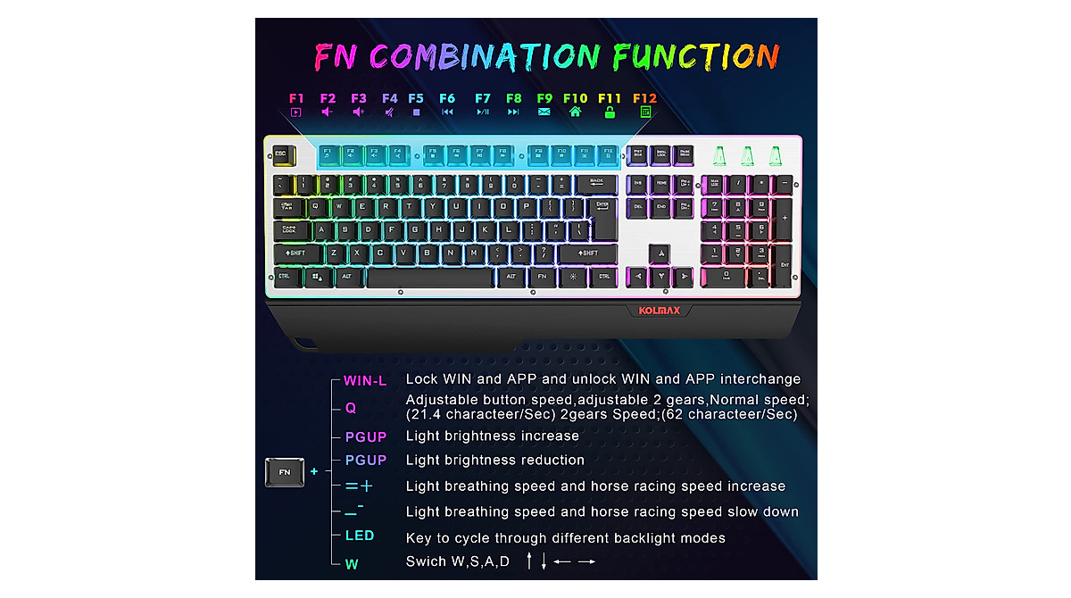 KOLMAX Gaming Keyboard & Mouse Combo - Rainbow Backlit, Ergonomic Design