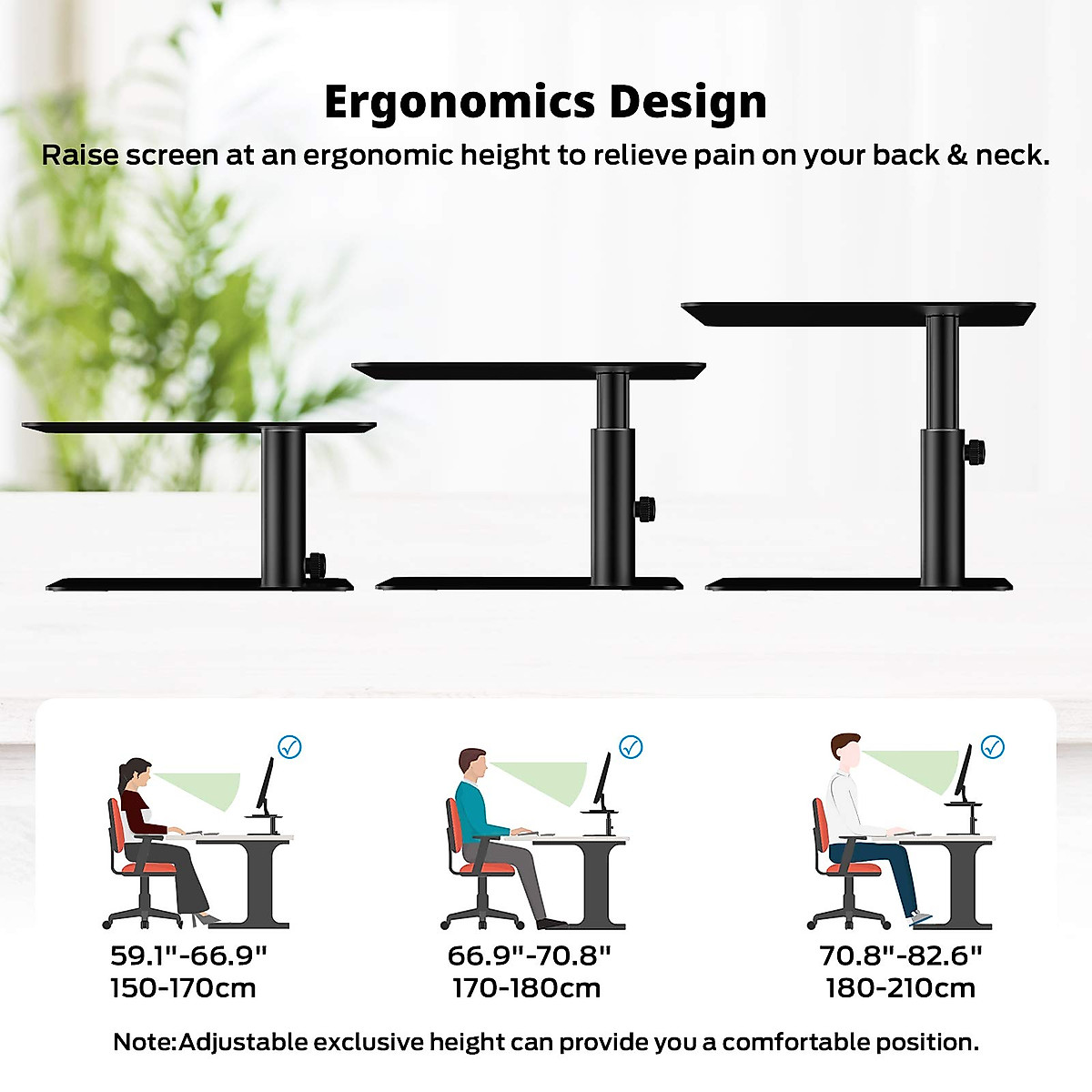 BoYata Monitor Stand, Adjustable Monitor Riser Metal Computer Stand Compatible with TV, PC, Laptop, Computer, iMac, and All Screen Display-Black