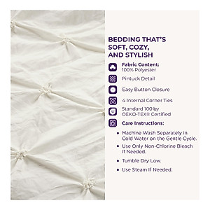 Lush Decor Ravello Pintuck Duvet Cover Set - Luxe 3 Piece Textured Oversized Bedding Set - Traditional Glam & Farmhouse Inspired Bedroom Decor - Full/ Queen, Ivory