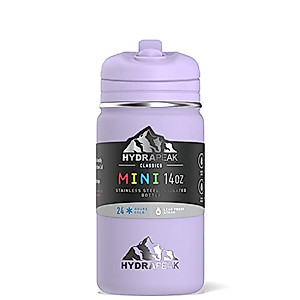 Hydrapeak Mini 14oz Kids Water Bottle with Straw Lid, Insulated Water Bottle Kids, Kids Water Bottle Stainless Steel, Kids Water Bottles (Lavender)