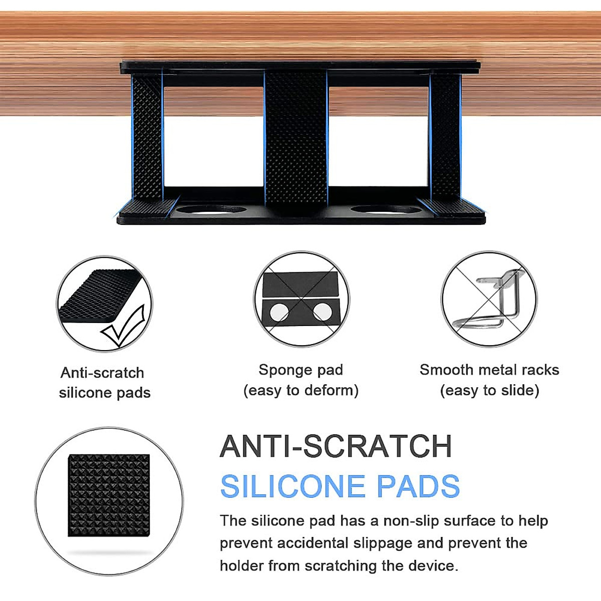 IFCASE Under Desk Laptop Mount, Metal Under Desk Shelf Holder for Laptop, Mac Mini, MacBook, Keyboard with Anti-Scratch Silicone (Black)