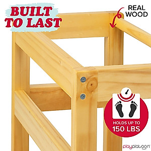 Play Platoon Toddler Kitchen Stool - Light Wood Wooden Step Stool Tower for Kids Counter Learning, Standing Tower for Kitchen Counter, 3 Heights Adjustable Solid Wood, Safe Non-Slip Mat