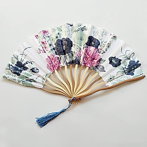 RAZZUM Decorative Folding Fans Chinese Style Flowers Hand Held Fan Bamboo Paper Folding Fan Party Wedding Decor Vintage Chinese Fans Paper Home Bamboo Fan Gift Fan