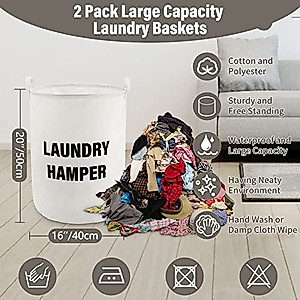 Laundry Basket 2 Pack Waterproof Collapsible Laundry Baskets Freestanding Canvas Fabric Dirty Clothes Hamper Home Bedroom College Dorms (Black Letter) 63L