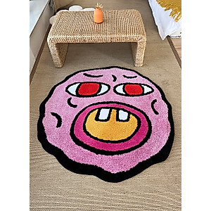 LAKEA Tufted Carpet Cherry Bomb Rug Pink Room Decor Kawaii Rug Small Rugs for Bedroom Cartoon Circle Punch Needle Carpet (23.6X23.6 Inch)