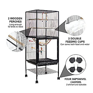 PENCHEN IKAYAA 56.5 Inch Bird Cage, Parrot Cage, Wrought Iron Wire Bird Parrot, Rolling Cage with Bottom Storage Shelf, Suitable for Small Medium Sized Birds