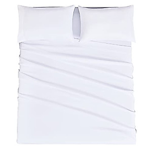 Mejoroom Queen Sheet Set - Hotel Luxury 1800 Bedding Sheets & Pillowcases - Deep Pocket Fitted Sheet, Hypoallergenic, Wrinkle& Breathable, Fade Resistant - 4 Piece (Queen,White)