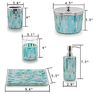 LushAccents Bathroom Accessories Set, 5-Piece Decorative Glass Bathroom Accessories Set, Soap Dispenser, Vanity Tray, Jar, Toothbrush Holder, Tumbler, Elegant Green Mosaic Glass